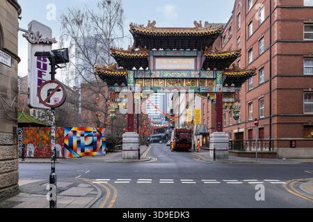 Manchester, uk, January 19th 2025A bustling city street in Chinatown ...