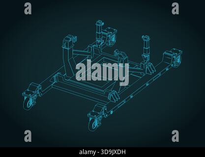 Aircraft engine stand isometric drawings stylized vector illustrations ...