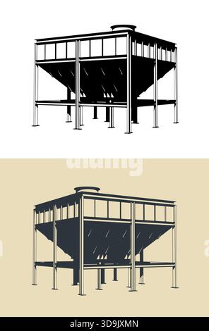Bulk silo storage drawings stylized vector illustrations Stock Vector ...