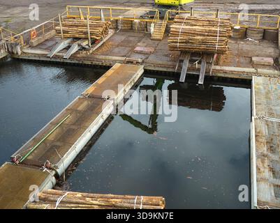 Heavy Construction Equipment At A Waterway Loading Dock For ...