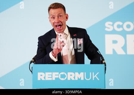 Reform Party chairman Dr David Bull speaking during a Reform UK rally ...