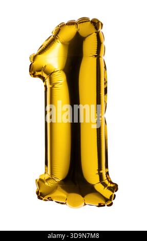 Gold foil balloon number, digit fifteen. Birthday greeting card ...