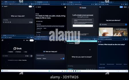 Monitor Screen Displaying Multiple Ai Chatbot Interfaces Chatgpt