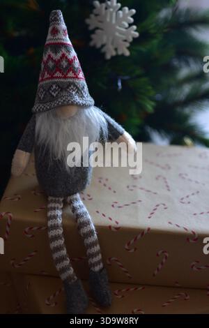 Minimal Christmas Packaging Scene With Wrapped Presents Stock Photo - Alamy