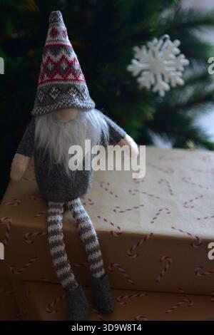 Minimal Christmas Packaging Scene With Wrapped Presents Stock Photo - Alamy