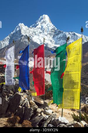 Buddhist prayer flags and Mount Ama Dablam, Nepal Stock Photo - Alamy