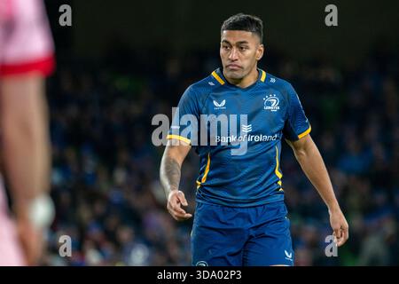 Rieko Ioane of Leinster Rugby looks on during the Investec Rugby ...