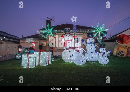 Adelaide Australia. 6 December 2025. Glowing Snowmen Christmas lights ...