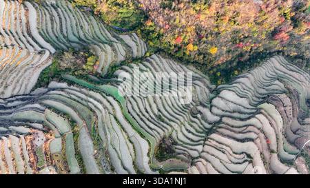 Aerial photo shows the winter scenery of Hongya Platform in Ulanqab ...