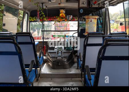 Bus in India decorated with religious christian items, like picture of ...