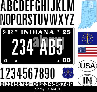 Indiana car license plate pattern, letters, numbers and symbols, vector ...
