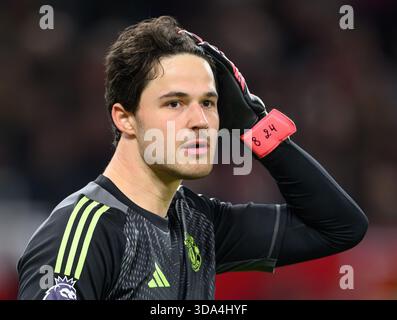 Manchester United goalkeeper Senne Lammens warming up prior to kick-off ...