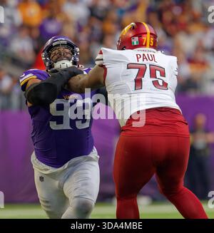 Washington Commanders guard Chris Paul (75) blocks during an NFL ...