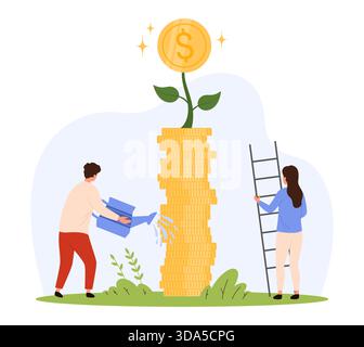 man and woman teamwork with plant and coins Stock Vector Image & Art ...