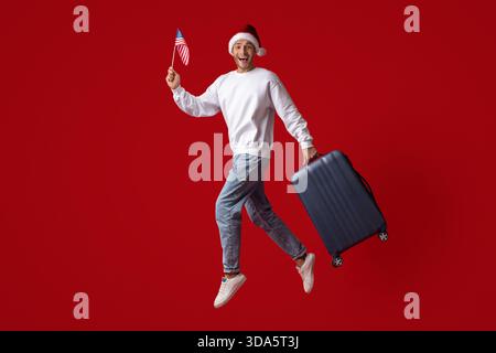 Christmas background with American flag, small wooden houses, Christmas ...