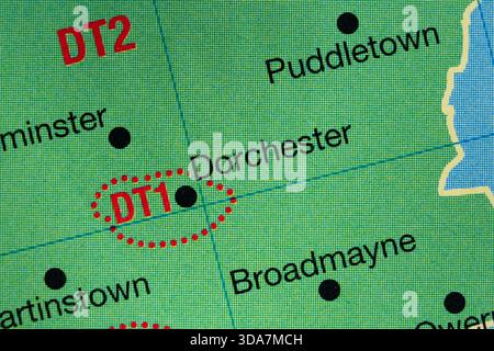 Dorchester - United Kingdom colour atlas map town name of the area ...