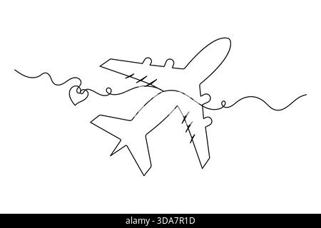 Airplane with heart trail continuous one line drawing minimalist ...