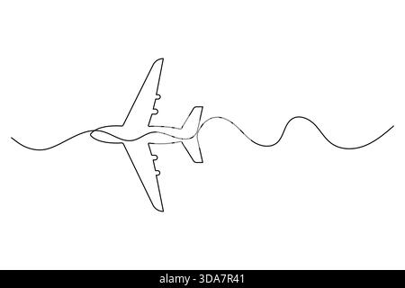 Abstract airplane with wavy flight path continuous one line drawing ...