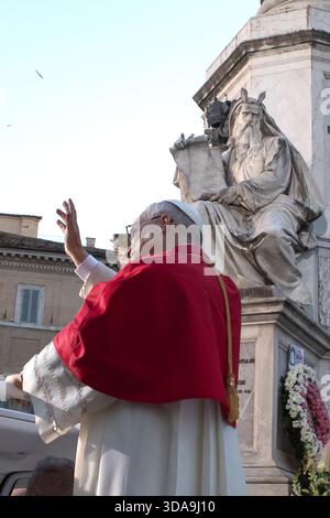 Pope Leo XIV waves after a moment of prayer in front of the nativity ...