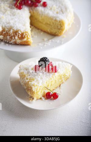 Sweet white cake made of coconut and pineapple. Sponge cake with ...