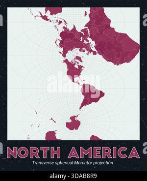 Vector world map. Transverse spherical Mercator projection. Plain world ...