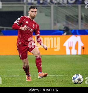 MILANO, ITALY - DECEMBER 9: Andy Robertson of Liverpool FC in action ...