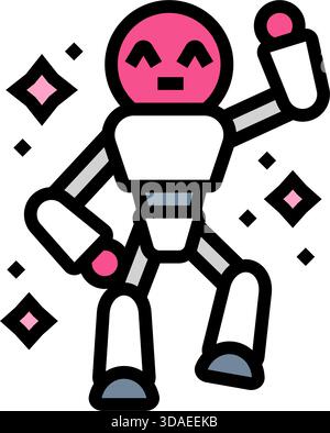 Vector set with cute dancing robot in black and white coloring page and ...
