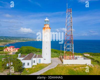 Ragged Point Lighthouse aerial view in historic village of Marley Vale ...