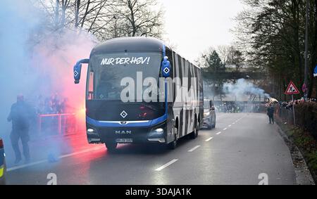 Arrival of the HSV Hamburg team bus at Millerntor Stadium Hamburg ...