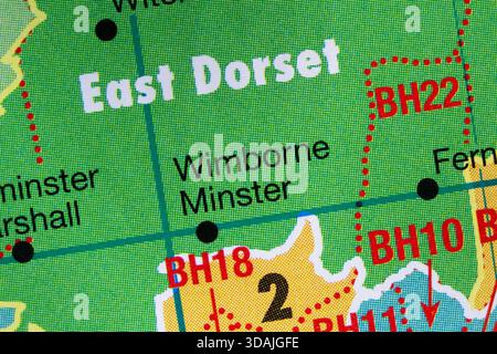 Wimborne Minster, United Kingdom atlas map town name Stock Photo - Alamy