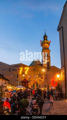 Christmas market Adventmarkt, projected days of an advent calendar on ...