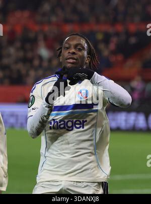 Martial GODO of Strasbourg celebrates his goal during the French ...