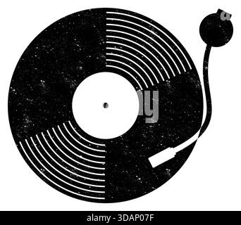 Vinyl record player or DJ turntable with flying vinyl plate on green ...