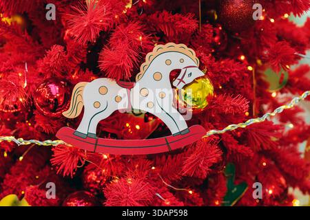 Year of the Fire Horse 2026 concept. Dynamic red horse next to wooden ...