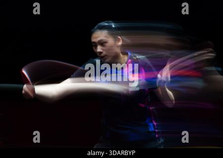 Chen Yi, a Chinese table tennis player during a game at the WTT finals ...