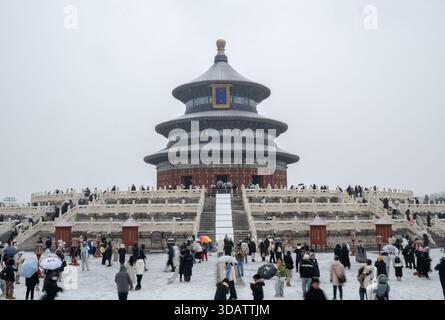 Tourists visit the Tiantan Park amid hot weather in Beijing, China ...