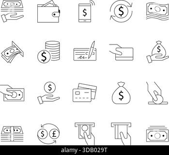 Banking transactions icons set outline vector. Financial bank. Online ...