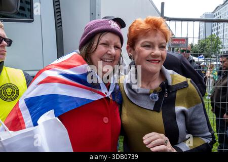 One Nation leader Senator Pauline Hanson speaks to the media at the ...