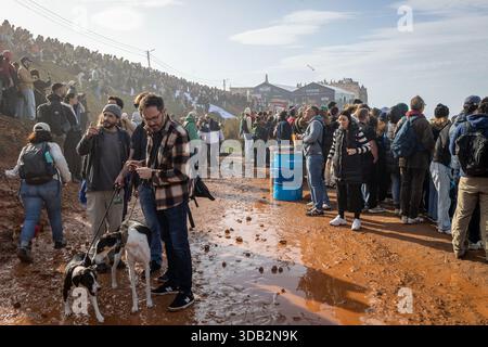 Spectators and pets gather on the cliffs above Praia da Nazaré ...