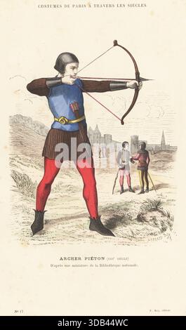 Illustration of an Archer with Bow and Arrow from Bas-Relief at Thebes ...