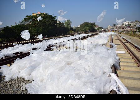 Scene of Drying Polythene for Recycling Stock Photo - Alamy
