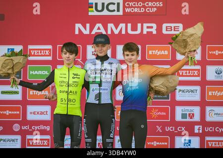 Belgian Mats Becque pictured on the podium after the Novices first year ...