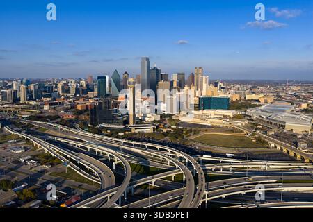 DALLAS, TX USA - December 07, 2025: Aerial view of Dallas reveals a ...
