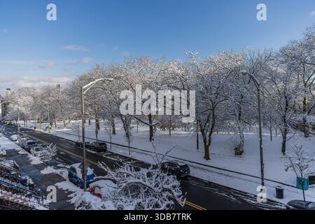 Heavy snowfall is seen on the streets of Jersey City in the New York ...