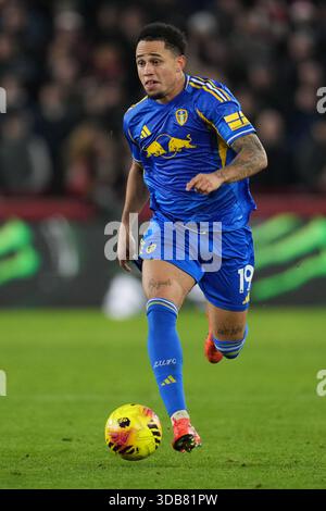 Noah Okafor of Leeds United on the ball during the Derby County v Leeds ...