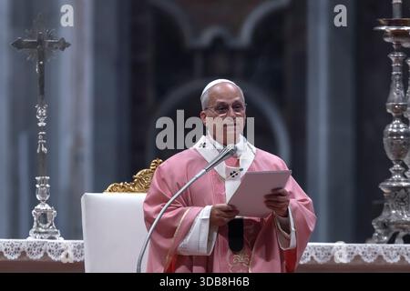 Pope Leo XIV delivers his homily during his first public Mass of 2026 ...