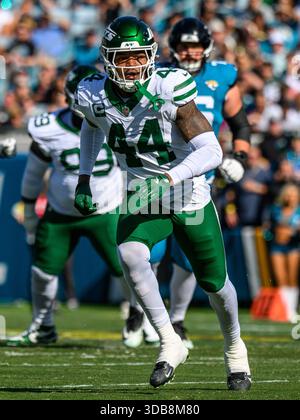 New York Jets linebacker Jamien Sherwood (44) before an NFL football ...