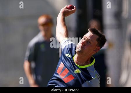 Australia's Beau Webster bowls during a nets session at the Sydney ...