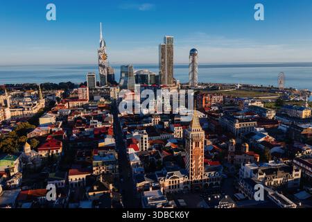 Drone aerial view of night Batumi City, Georgia Stock Photo - Alamy