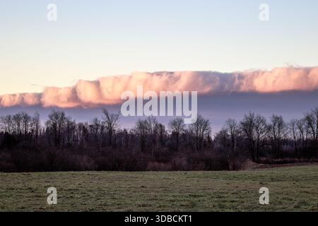 Panoramic view of a dramatic shelf cloud ahead of a storm near Gila ...